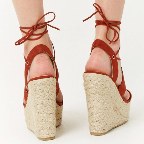 Liliana | Shoes | Liliana Rust Faux Suede Laceup Espadrille Wedges ...